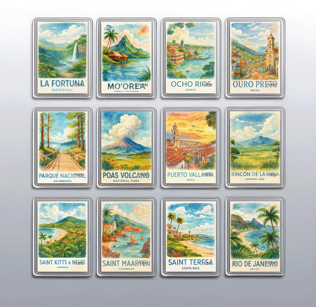 Exotic Volcanoes & Tropical Beaches – Acrylic Fridge Magnet 70×45mm ...