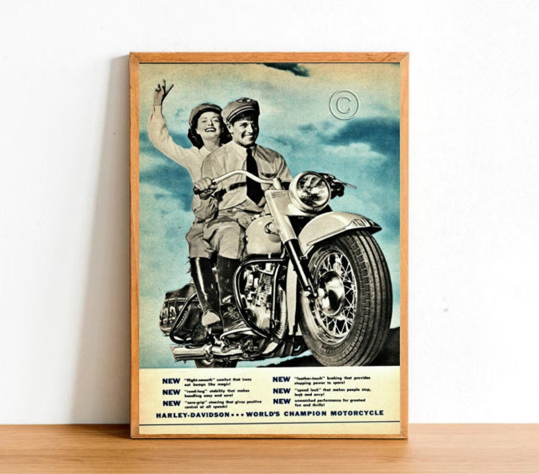 Retro Motorcycle Advertisement Poster Print, Vintage Bike Moped ...