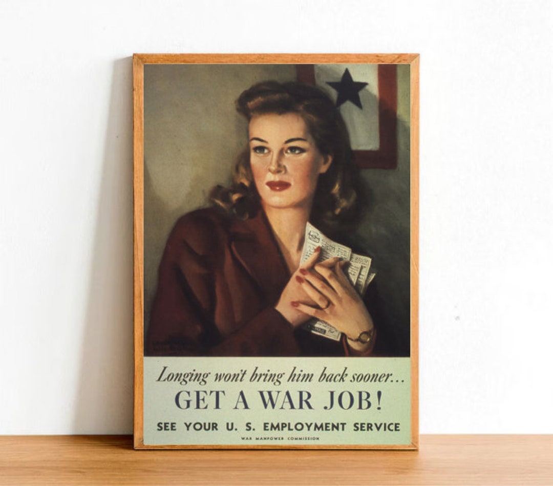 Retro Advertisement Poster Print, Vintage Woman Job Work Military ...