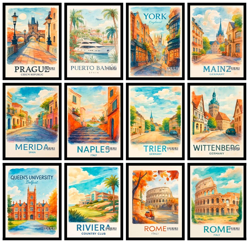 Iconic European Historic Cities – A3 A4 A5 Famous Landmarks City Views ...
