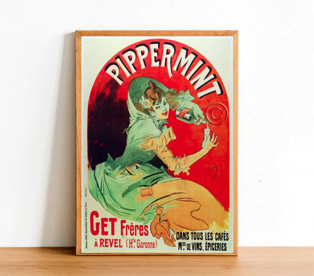 Retro Drink Advertisement Poster Print, Vintage Peppermint Beverage ...