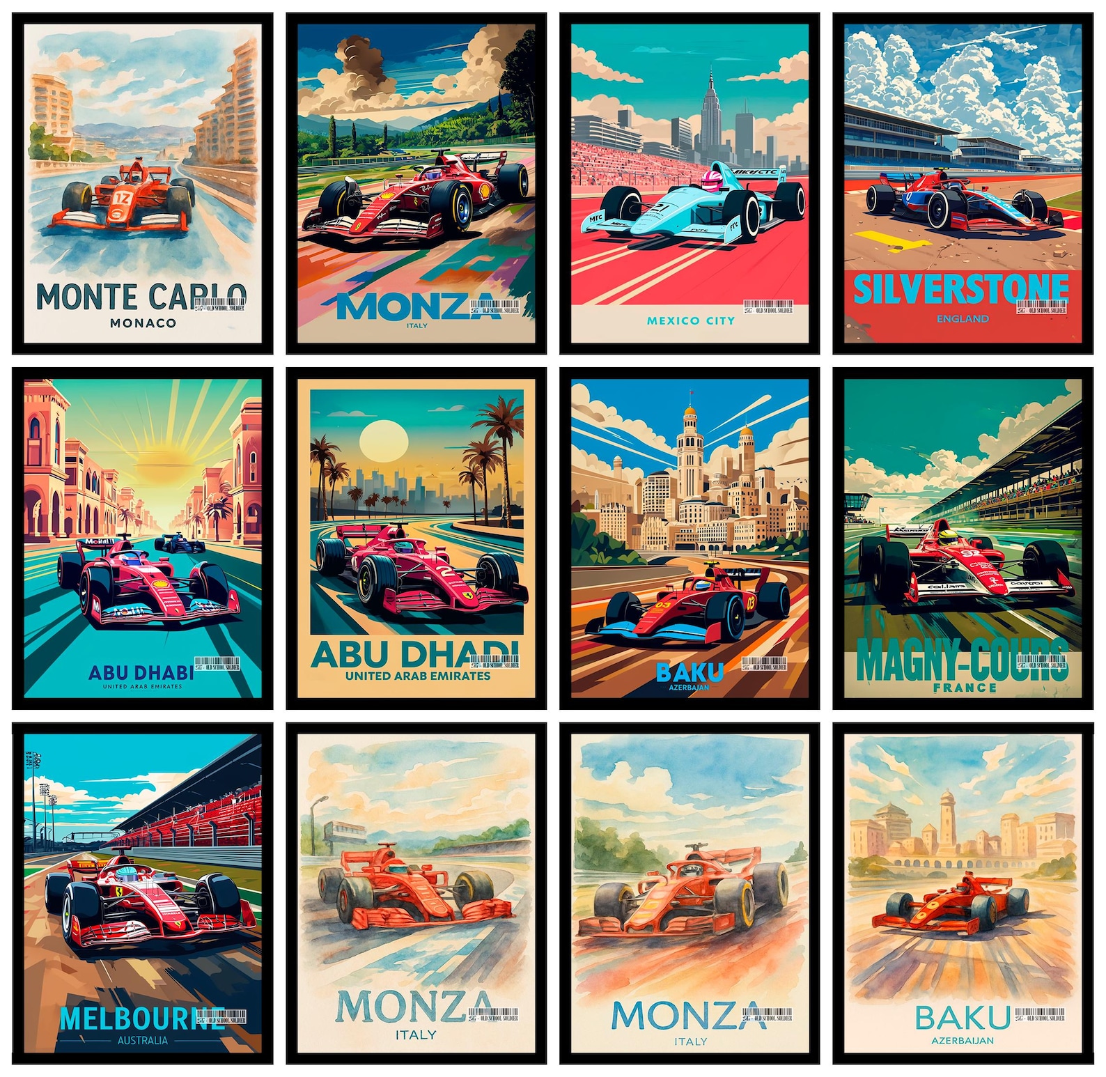Global Grand Prix Racing Circuits – A3 A4 A5 Formula 1 Racing Posters ...
