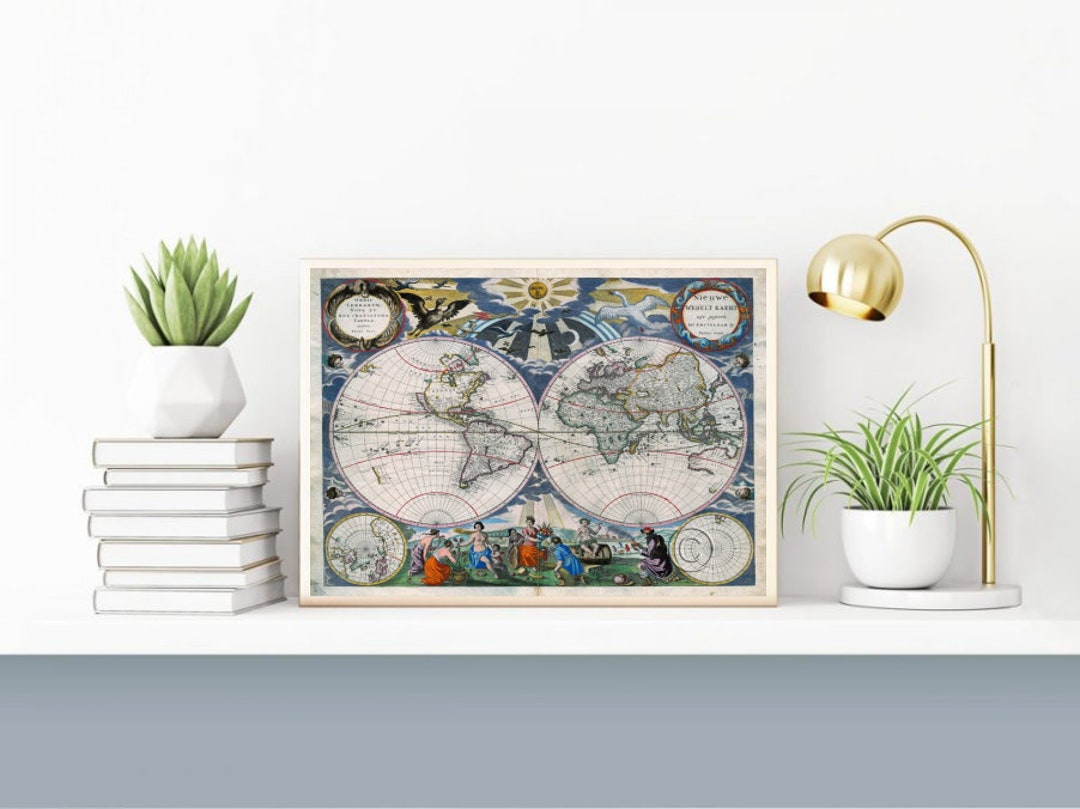 World Map Retro Poster Print, Vintage Artwork Countries Continents ...