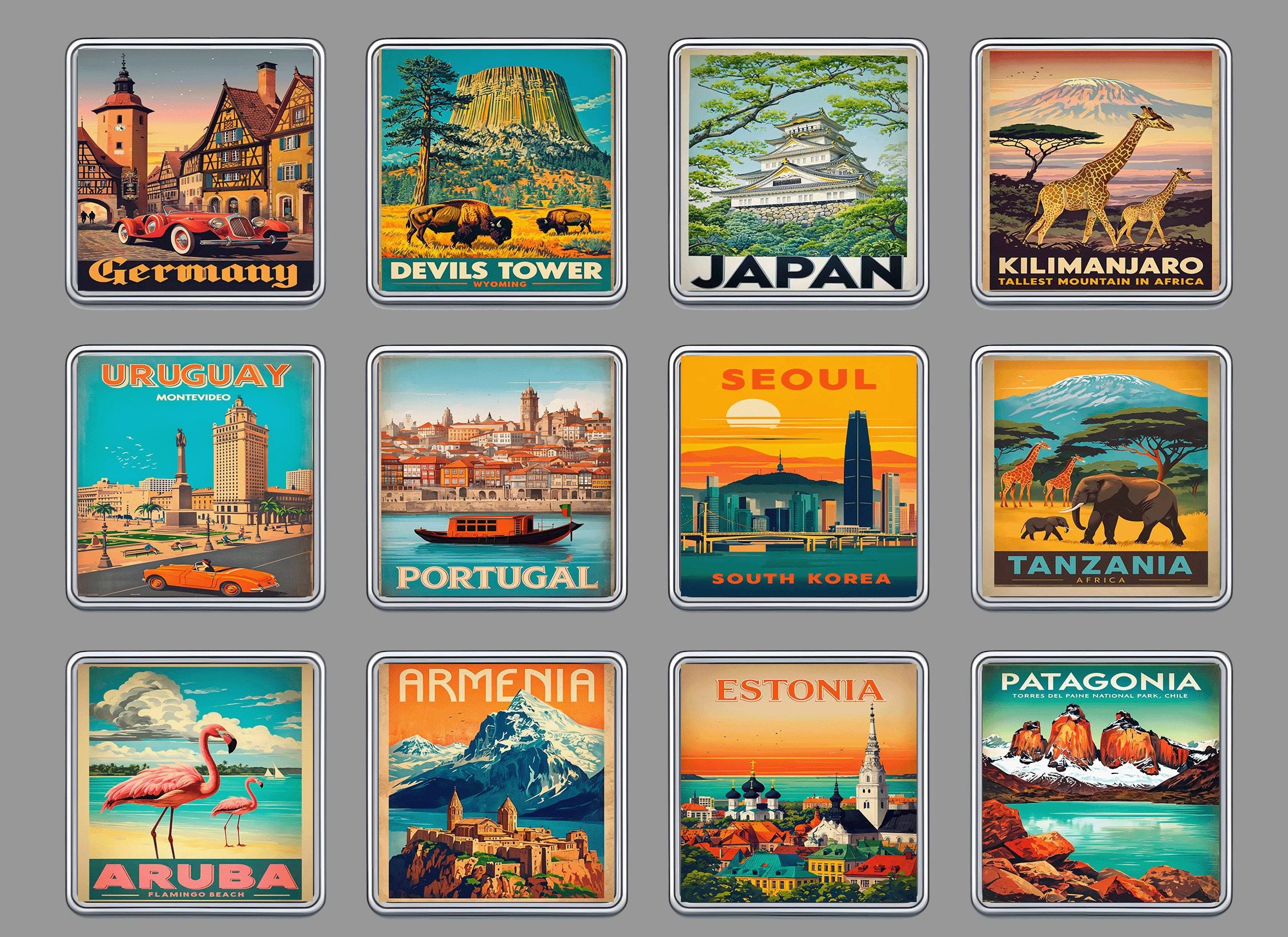 Global Travel Destinations & Landmarks – Acrylic Fridge Magnet 70×45mm ...