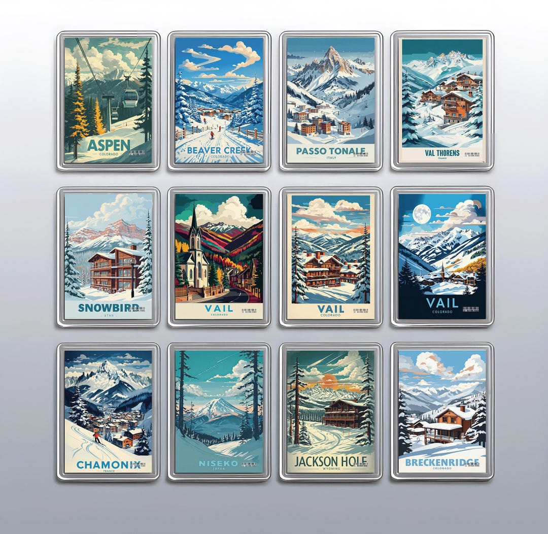 European Alps and Rockies Ski Travel – Acrylic Fridge Magnet 70×45mm ...