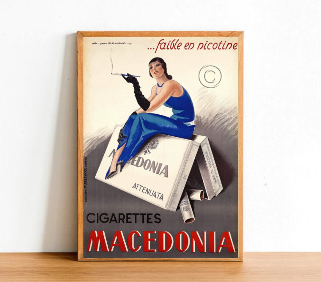 Retro Advertisement Poster Print, Vintage Smoking Woman Macedonia ...