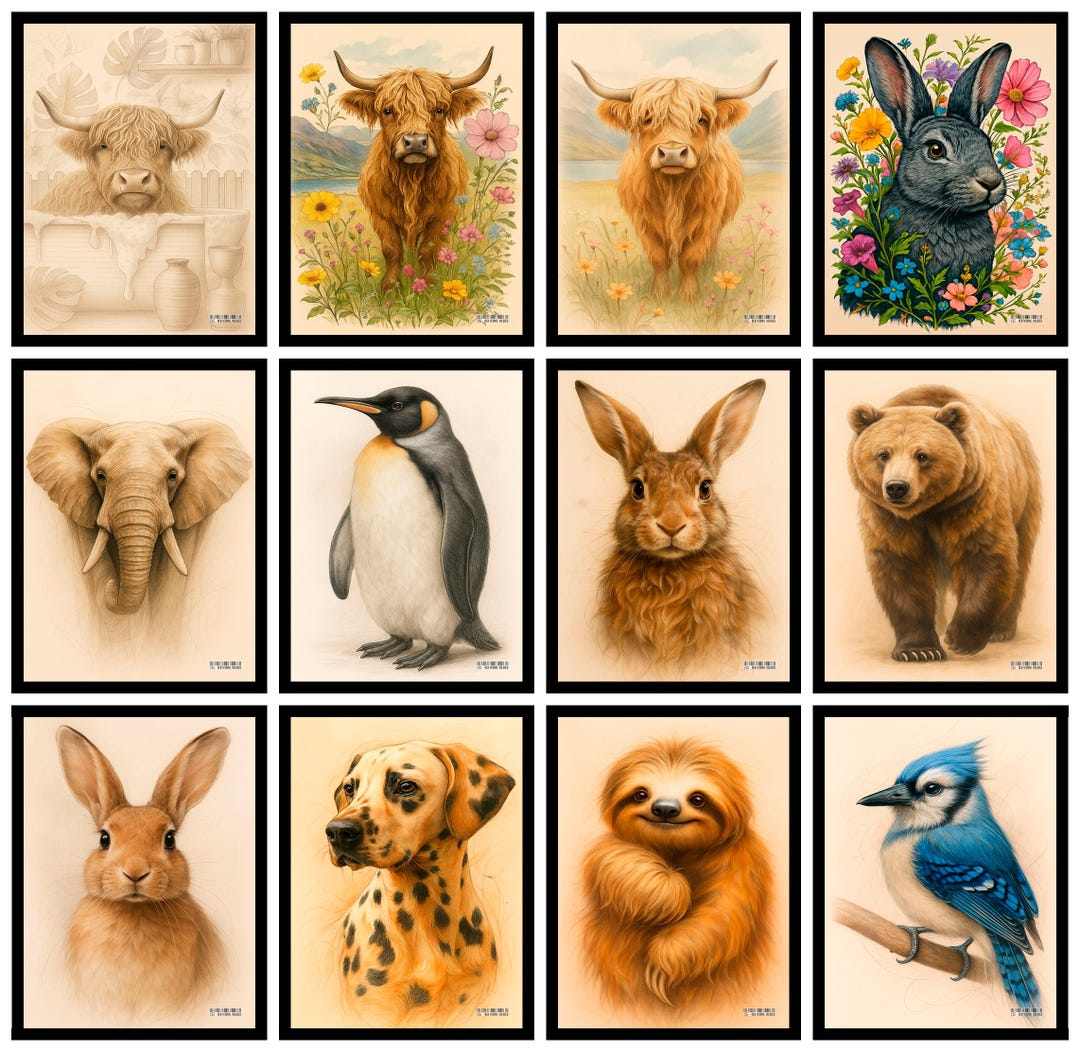 Rustic Meadow Wildlife Friends – A3 A4 A5 Animal Wall Posters - Etsy