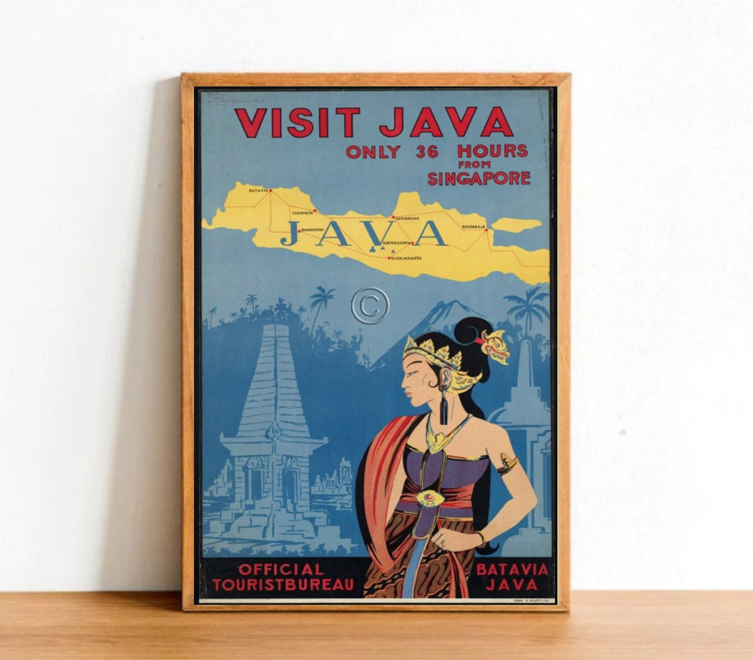 Java Indonesia Retro Poster Print, Vintage Southeast Asia Island Beach ...