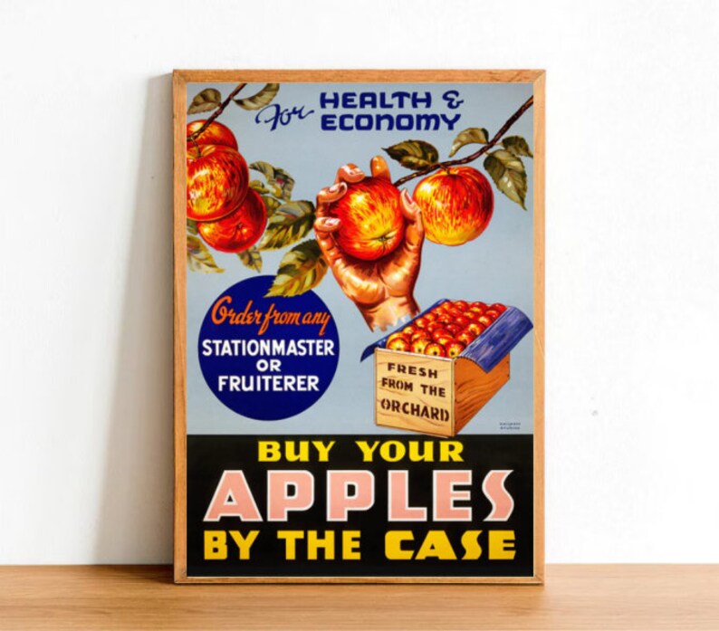 Retro Advertisement Poster Print, Vintage Food Apple Fruit Bulletin ...