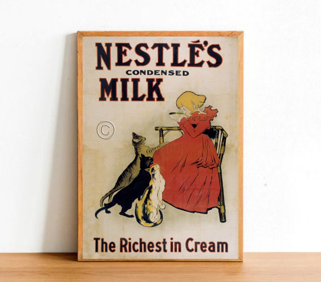 Retro Milk Advertisement Poster Print, Vintage Food Drink Dairy Sweets ...