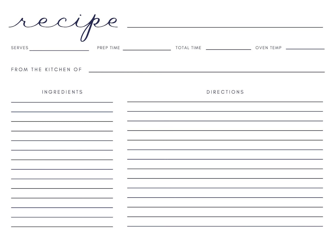 Simple Family Recipe Card Template for Canva I Editable and ...