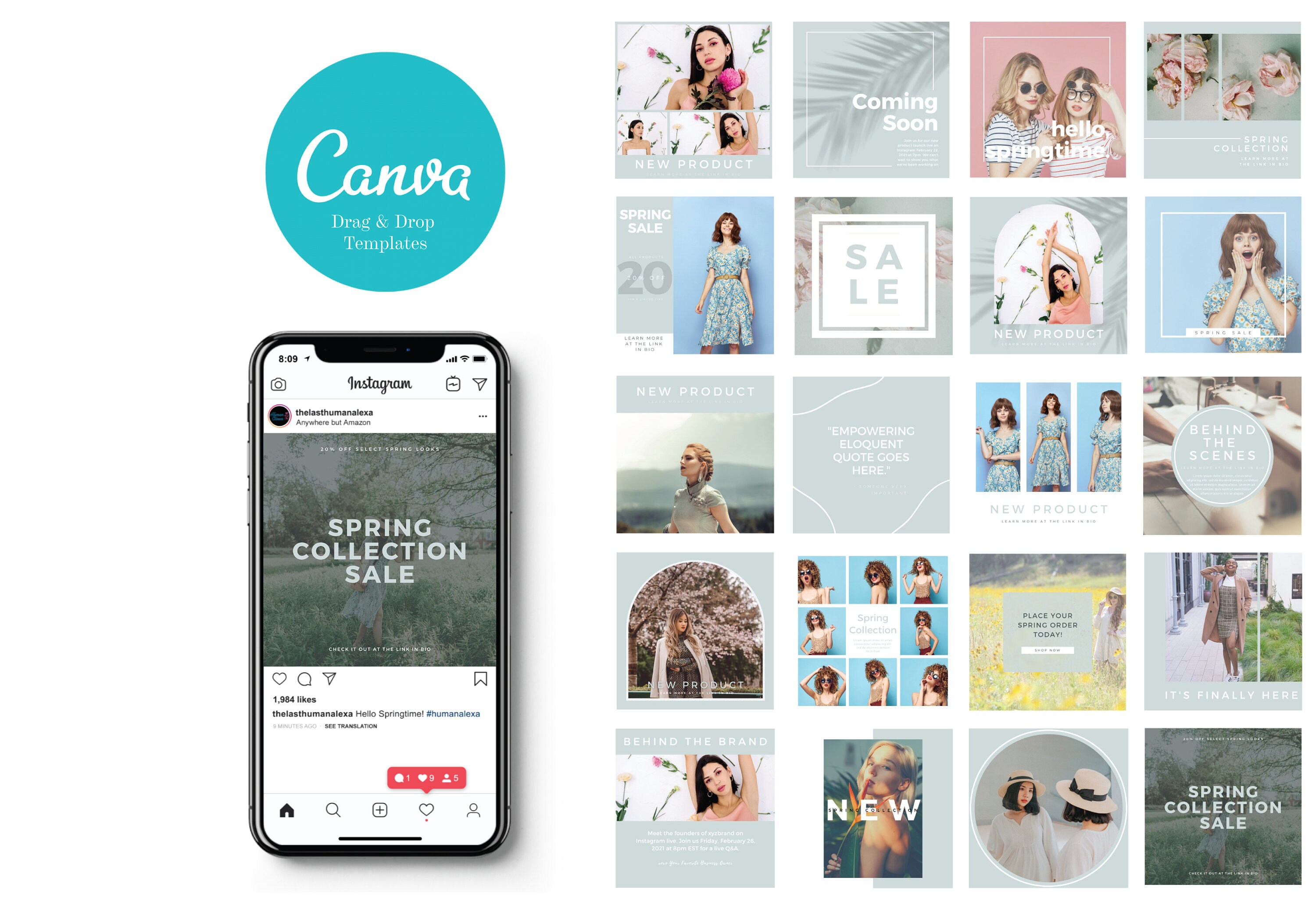Spring Collection Instagram Templates for Instagram Posts - Editable on ...