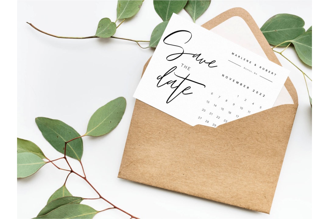 Minimalist Calendar Save the Date Template for Canva I Editable and ...