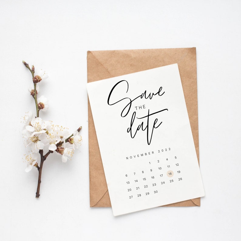 Minimalist Calendar Save the Date Template for Canva I Editable and ...