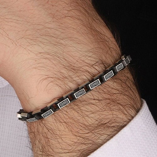 Engraved Handmade Chain Bracelet Sterling Silver Men Chain - Etsy