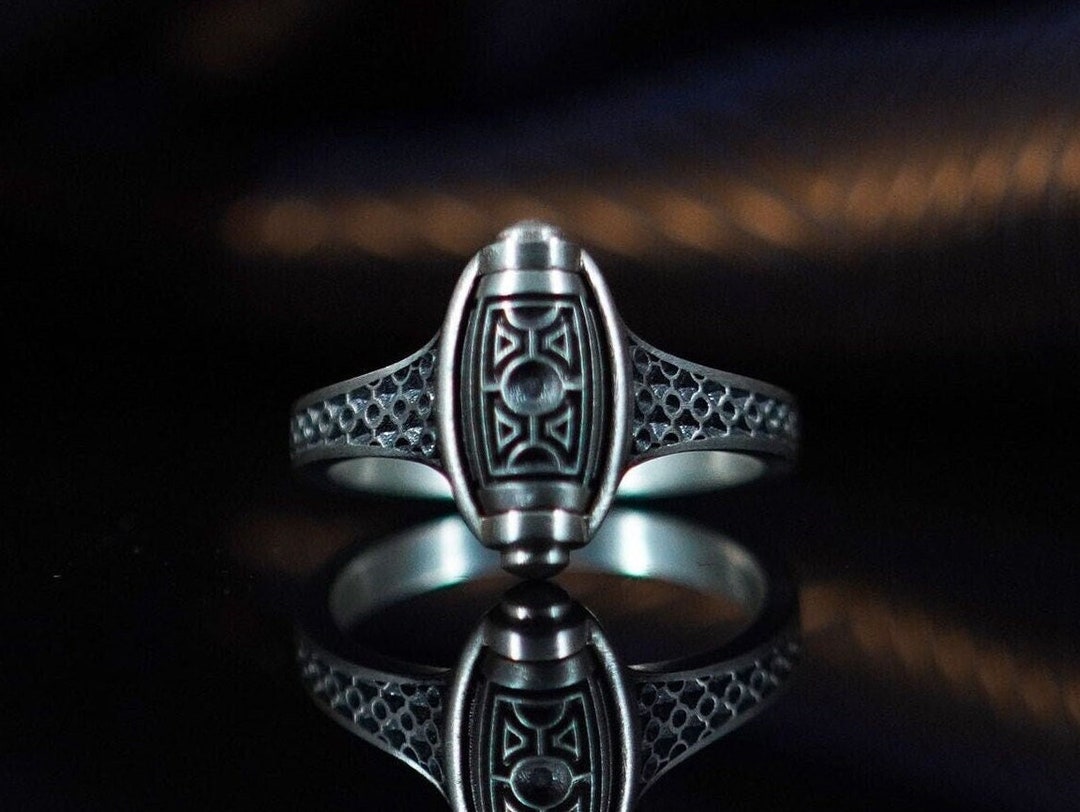 Goth Sterling Silver Spinning Ring, 925 Silver Rotating Ring, Engraved ...