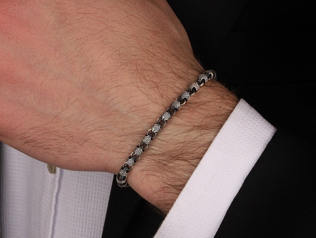 Personalized Silver Ball Chain Men Bracelet, Stylish Custom Bracelet ...