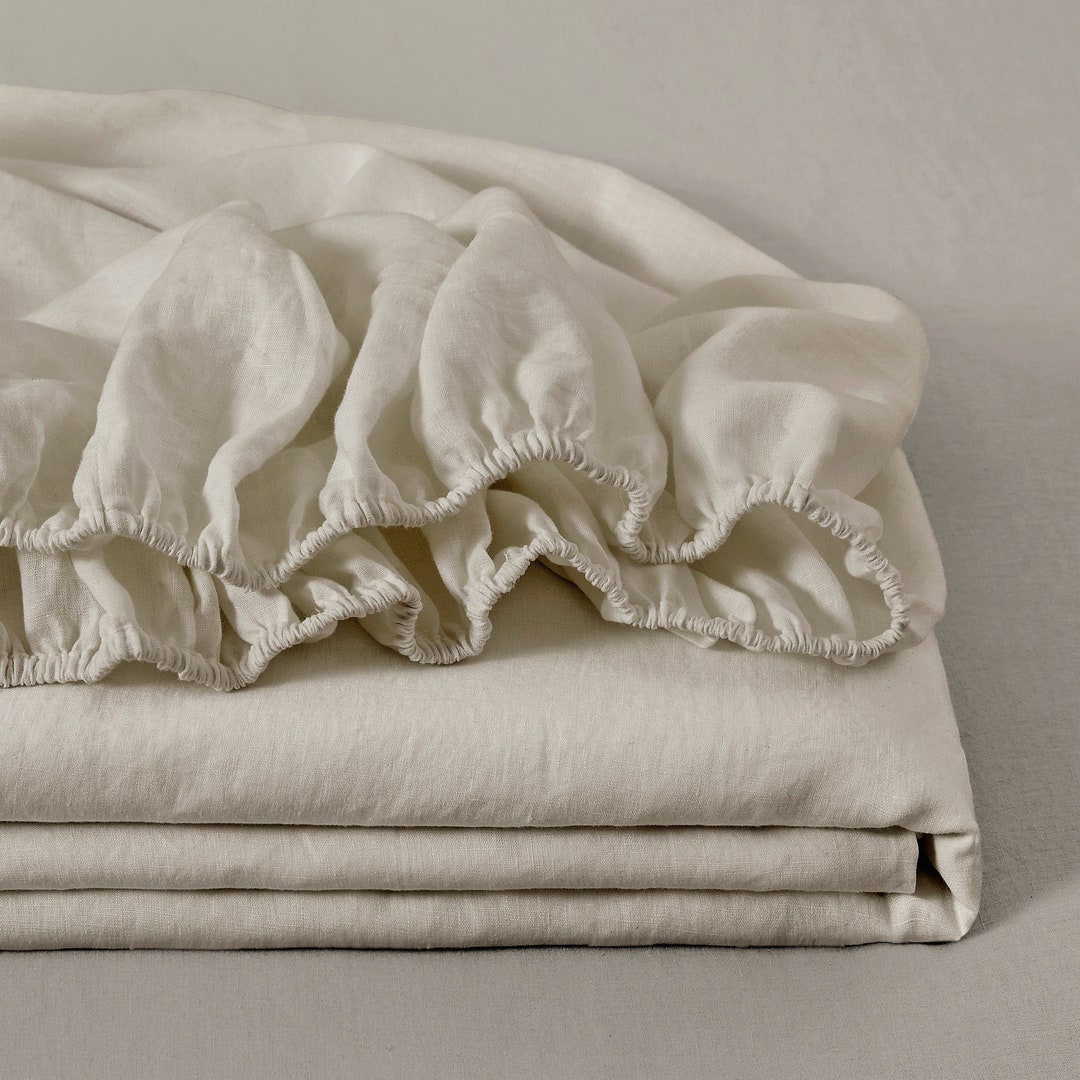 Linen Fitted Sheet King Queen Size, Linen Bedding by Stone Washed Super ...