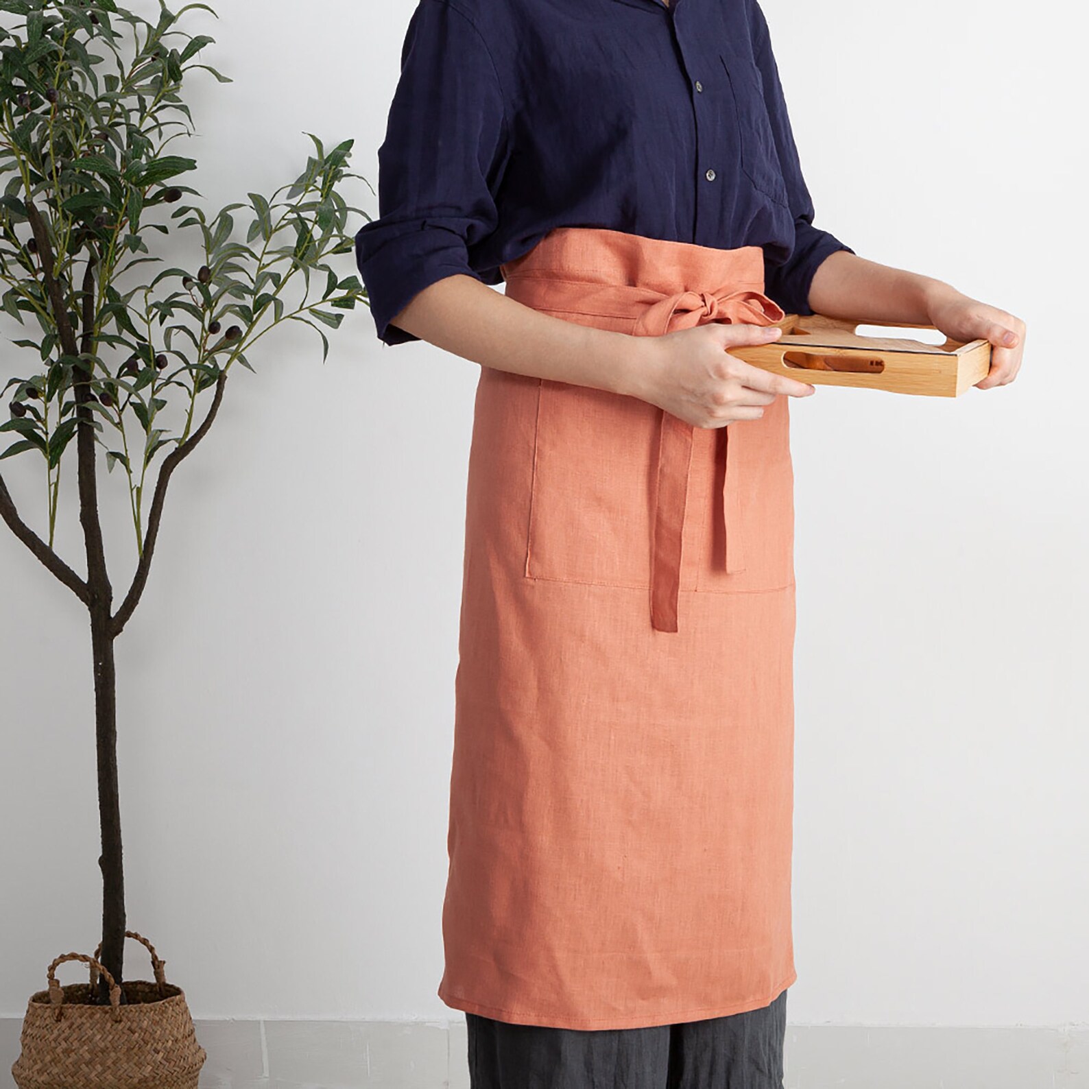 Linen Half Apron Midi Cafe Apron Half Apron With Pockets | Etsy