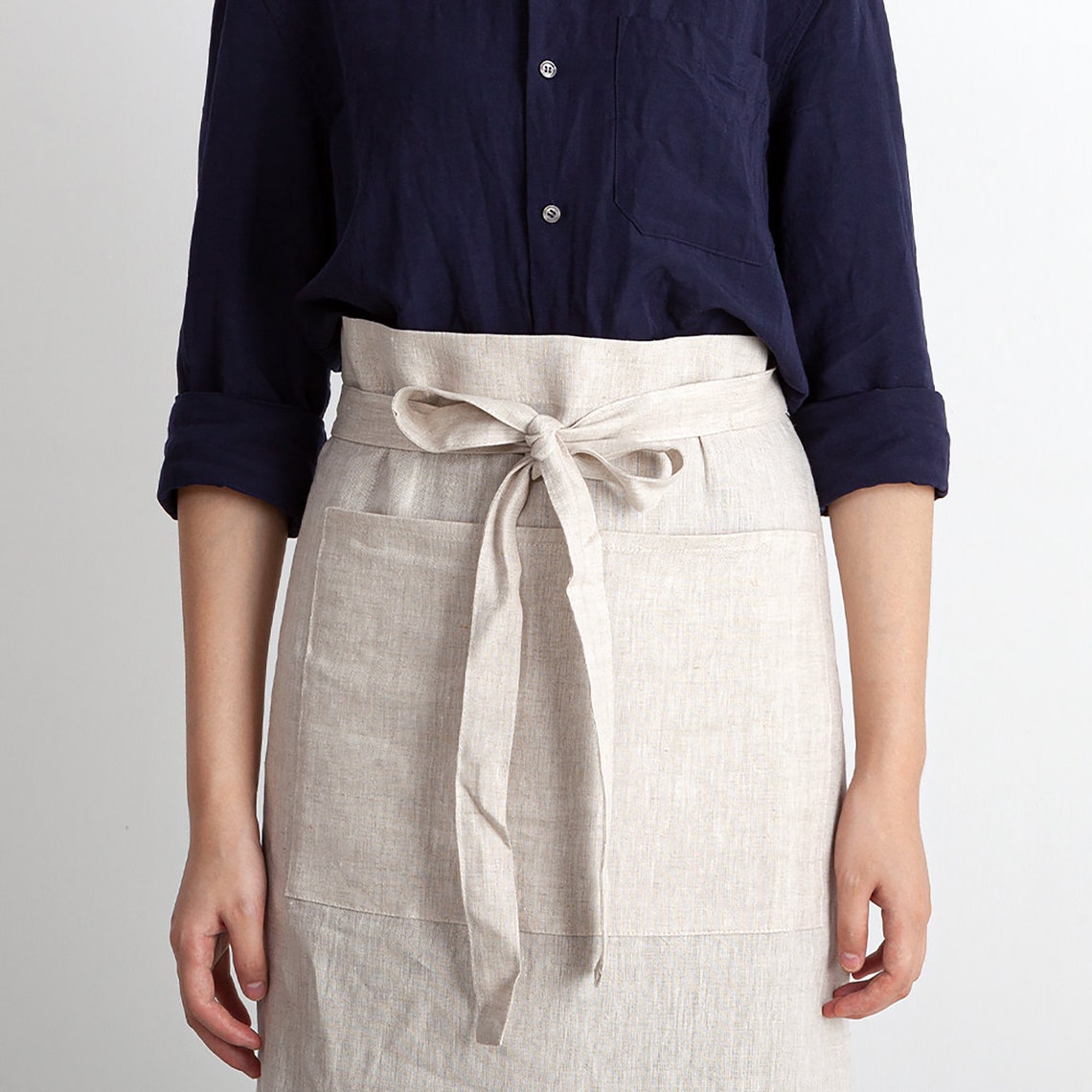 Linen Half Apron Midi Cafe Apron Half Apron With Pockets | Etsy