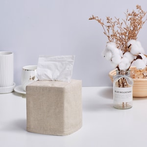 Tissue Cover Box, Linen Fabric Tissue Cover With Cotton Muslin Lining ...