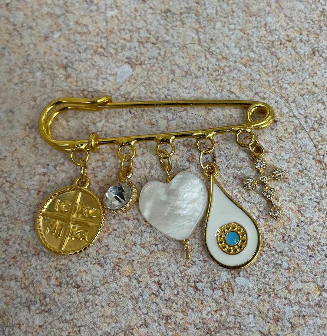 Baby Pin- Stroller Pin- Evil Eye Cross and Heart Pin- Protection ...