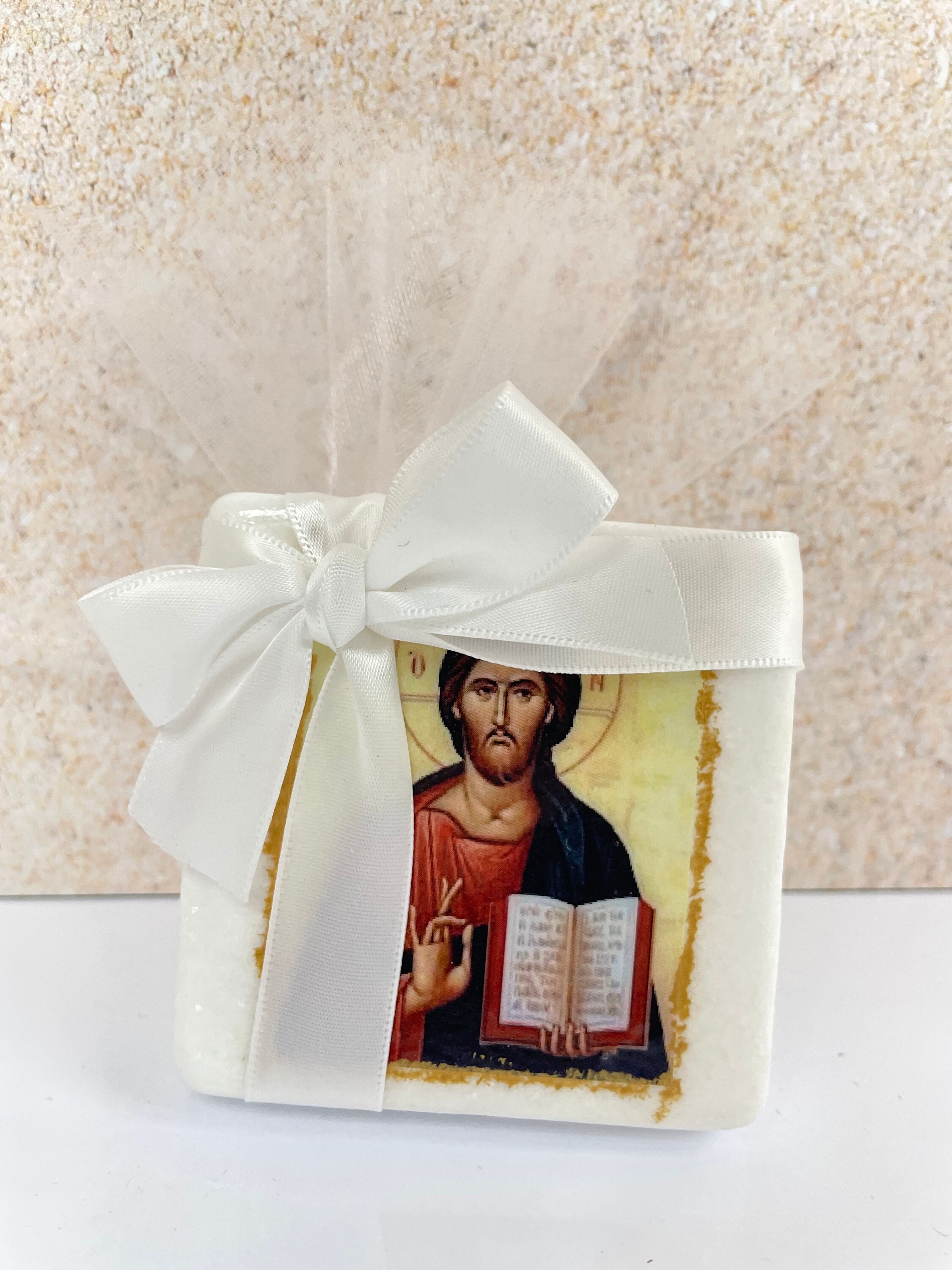Square Stone Icon- Religious Icon Favor- Pantocrator- Xristos - Stone ...