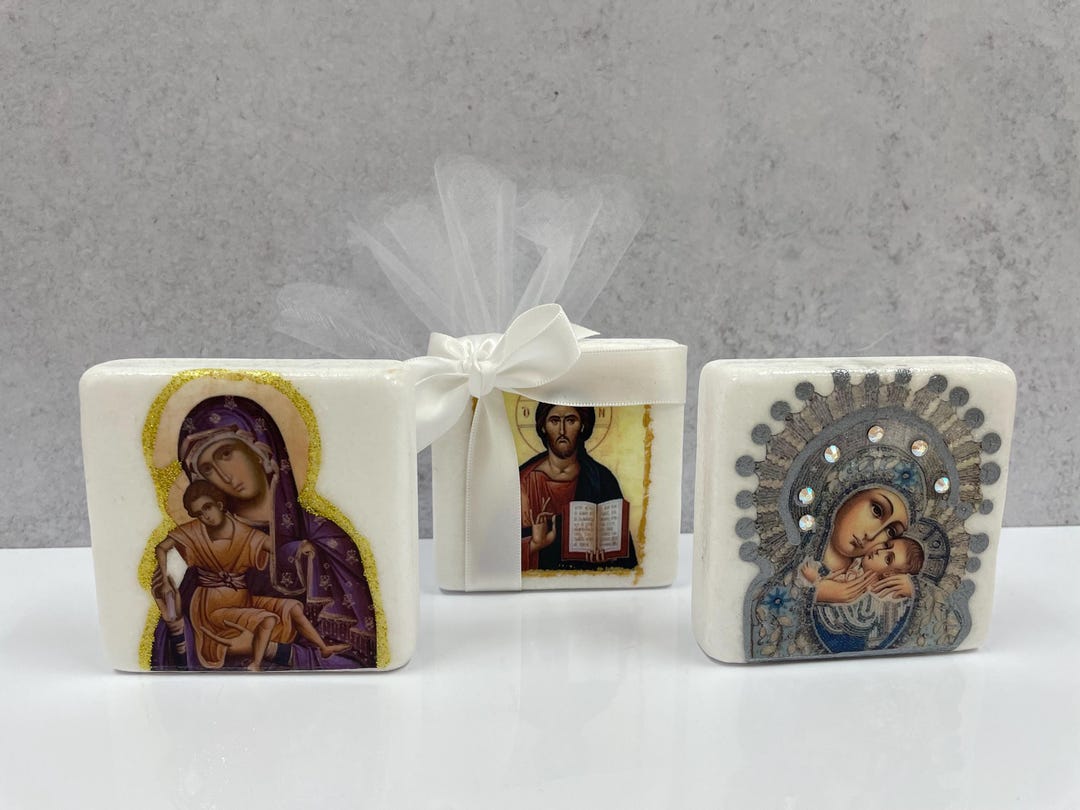 Square Stone Icon- Religious Icon Favor- Pantocrator- Xristos - Stone ...