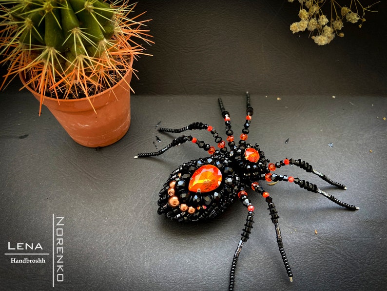Big Black Spider Jewelry Beaded Pin Broach Spider Handmade - Etsy