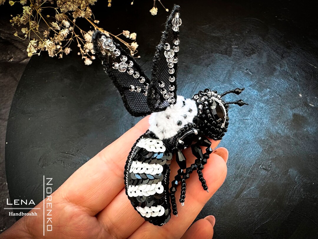 Black and White Insect Jewelry Handmade Wasp Brooch Pin Broach ...