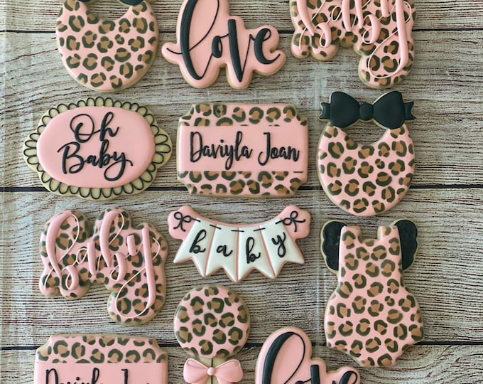 Cheetah Print Baby Shower Cookie Set/oh Baby Cookies/cheetah Print ...