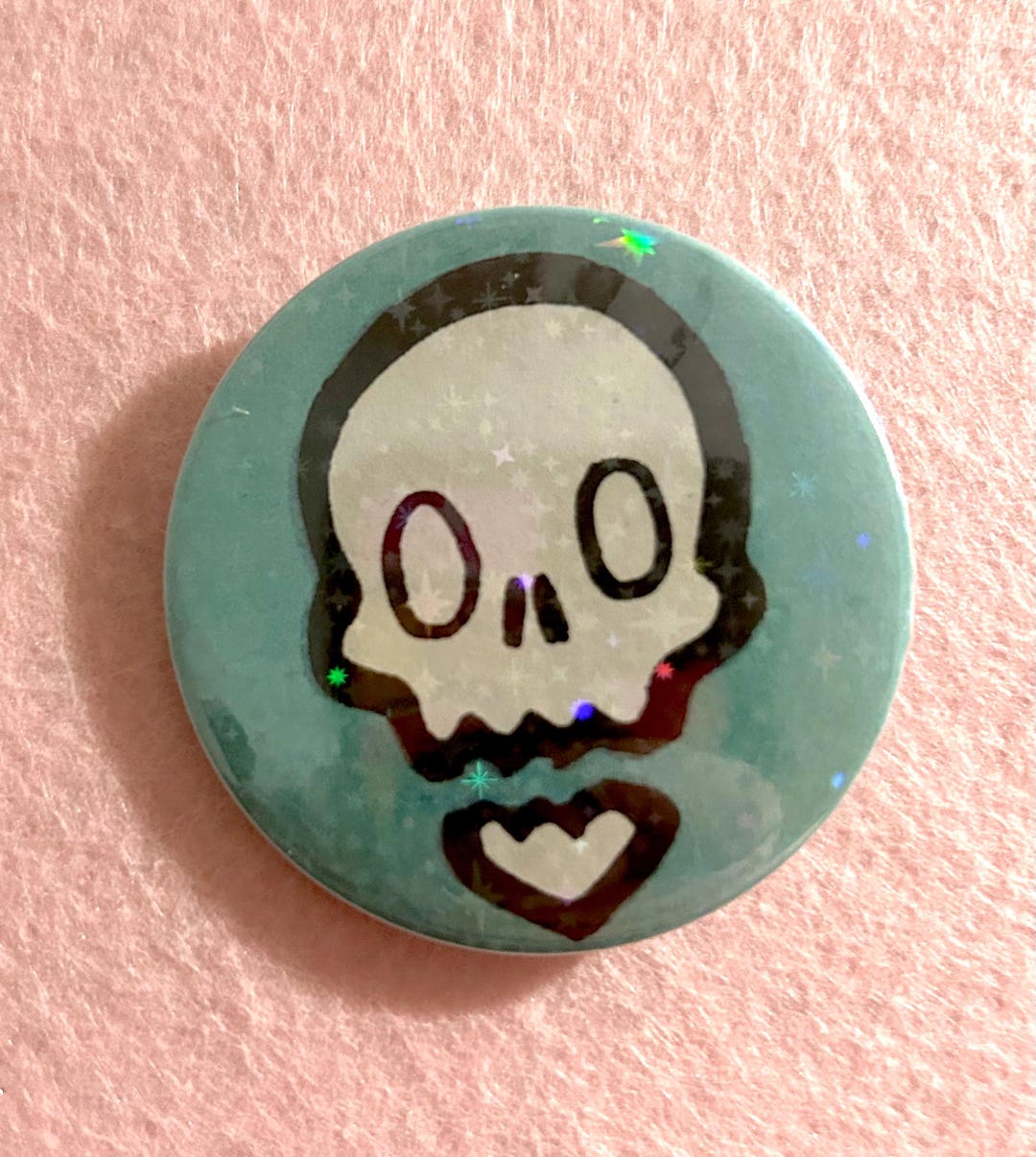 Hand Painted Scenecore Style Teal Cartoon Skull Button Pin Original Art ...