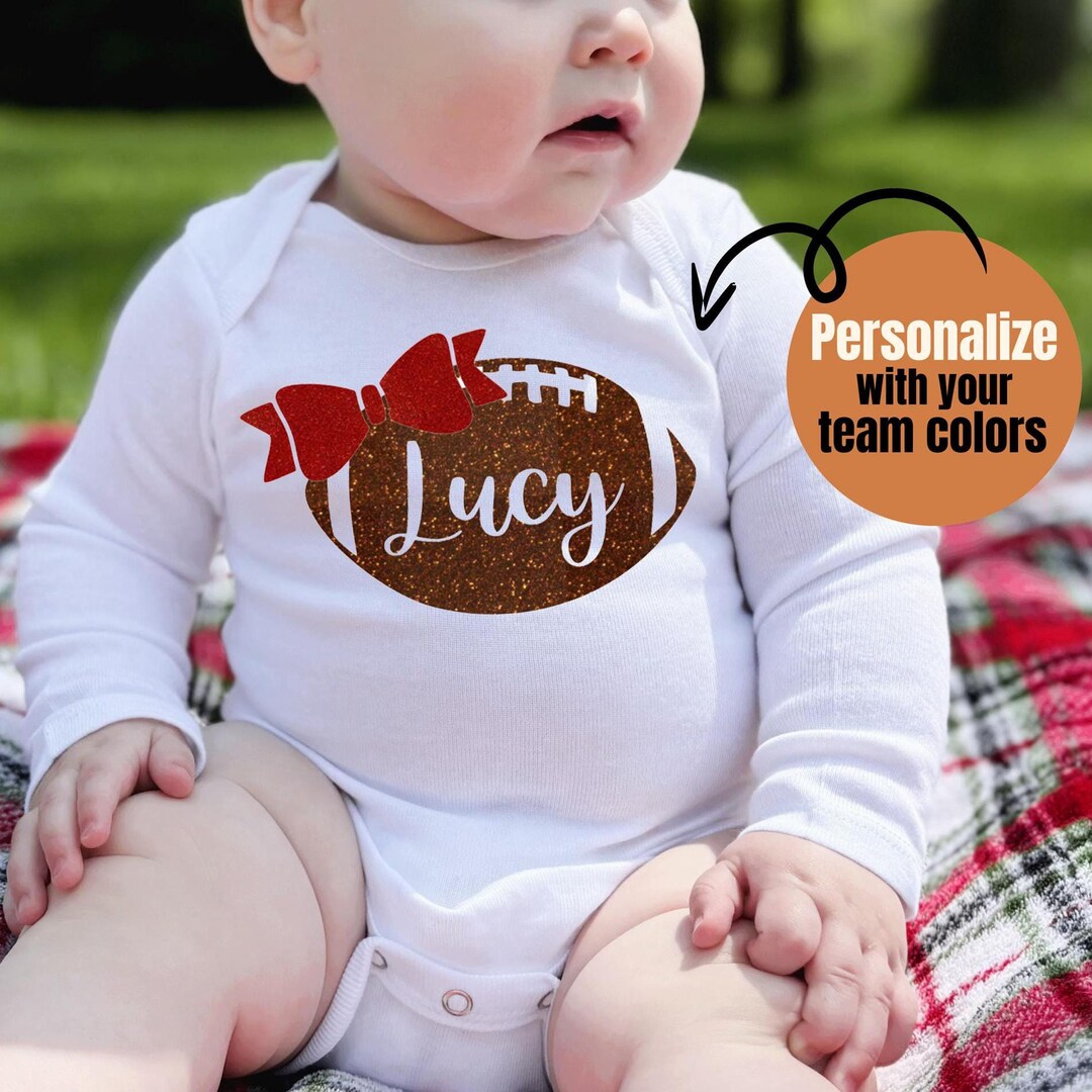 Personalized Football Baby Onesie® With Girl Name, Football Team Colors ...