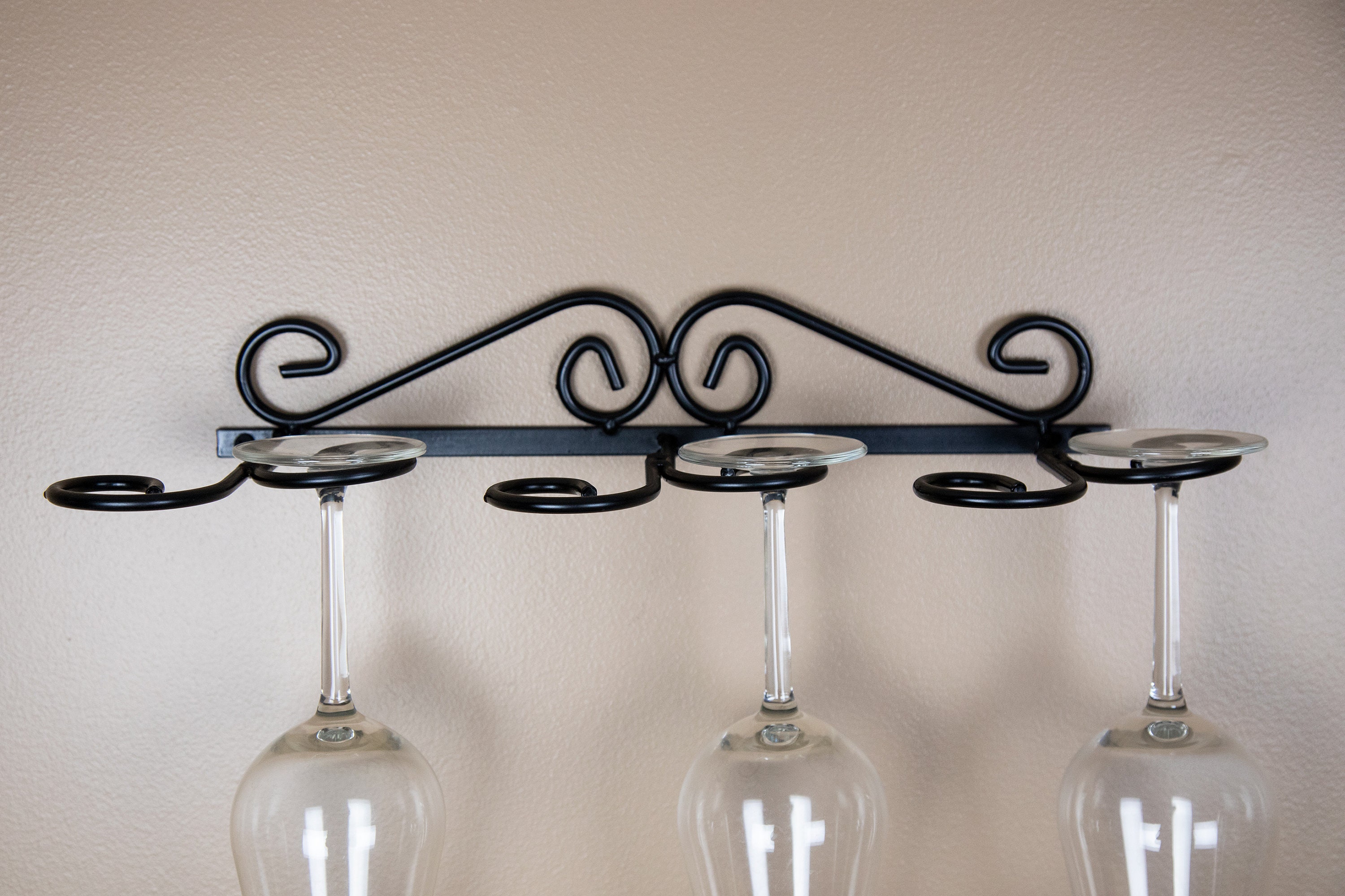 6 Wine Stem Glass Rack Wall Mount Holder Wrought Iron Amish | Etsy