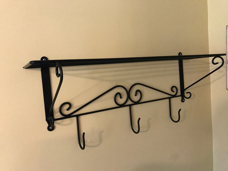 Wrought Iron Wall Shelf Unit With Coat Hooks Large 30 - Etsy
