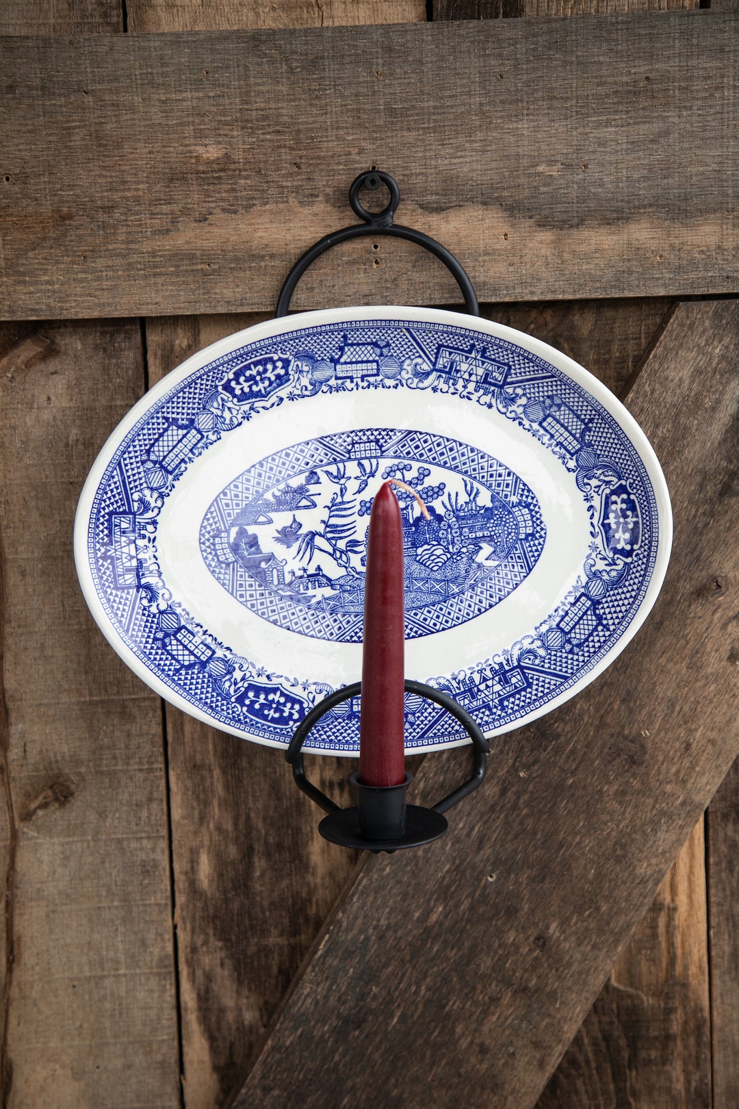 Wrought Iron Plate Holder With Candles, Hanging Plate Holder Amish Made ...