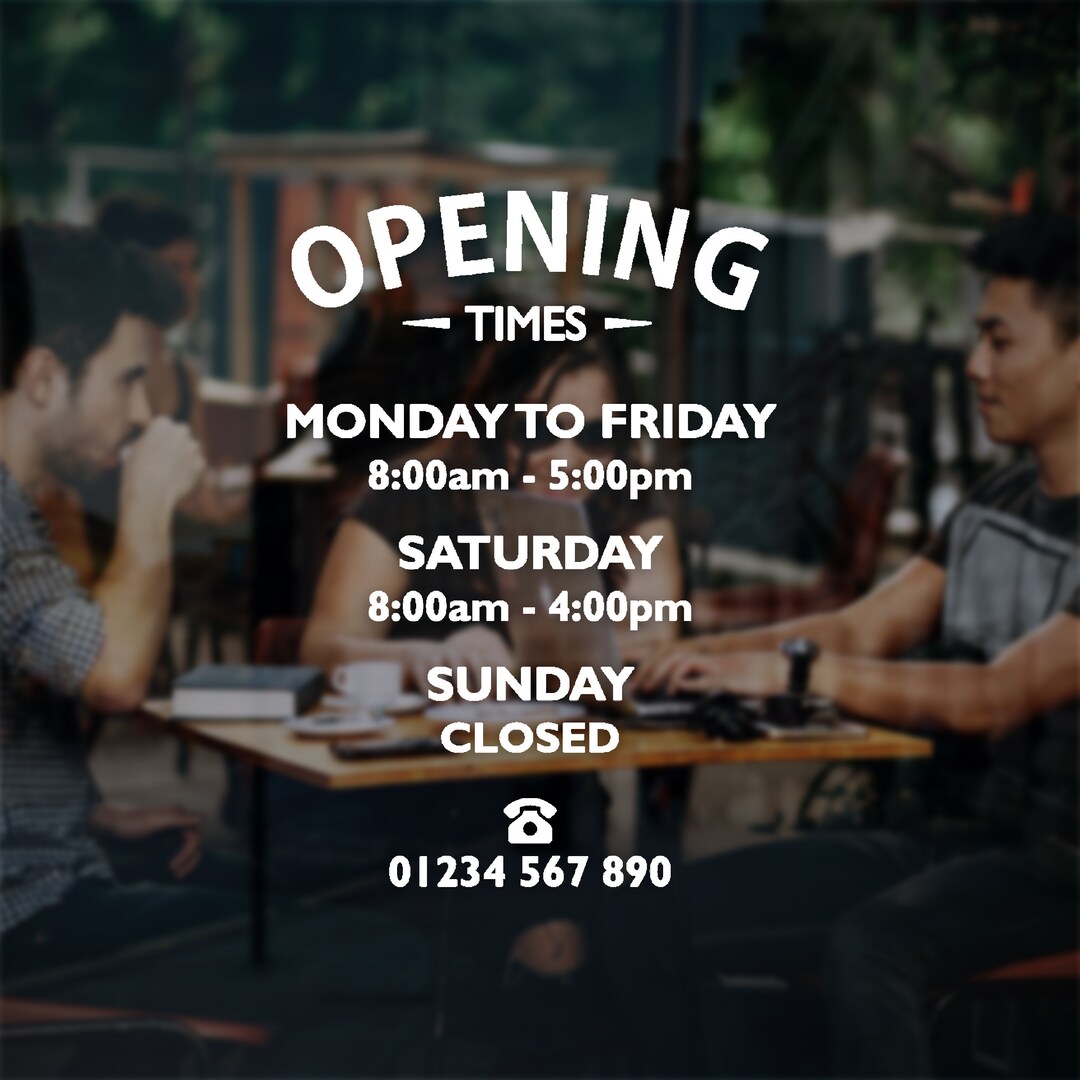 Opening Hours Window Sticker for Business, Vinyl Sign Decal for Retail ...