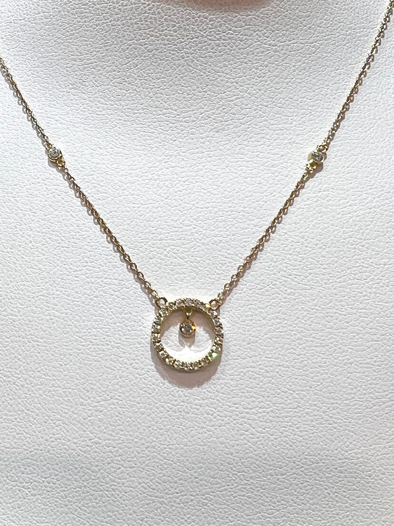 14K Diamond Circle Necklace / Diamond Circle Necklace / Gold Diamond ...