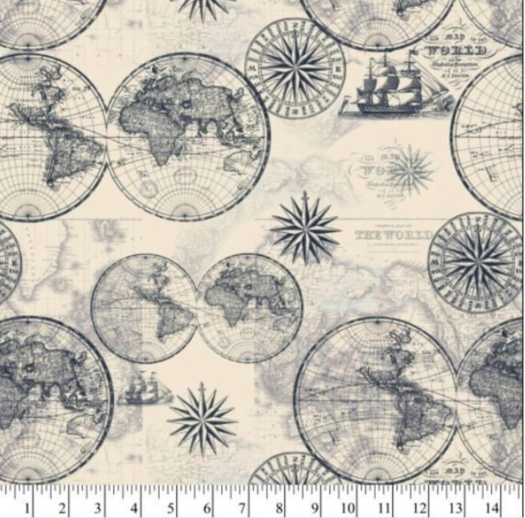 Ocean Maps Cotton Fabric - Cream Nautical Chart Print - Etsy