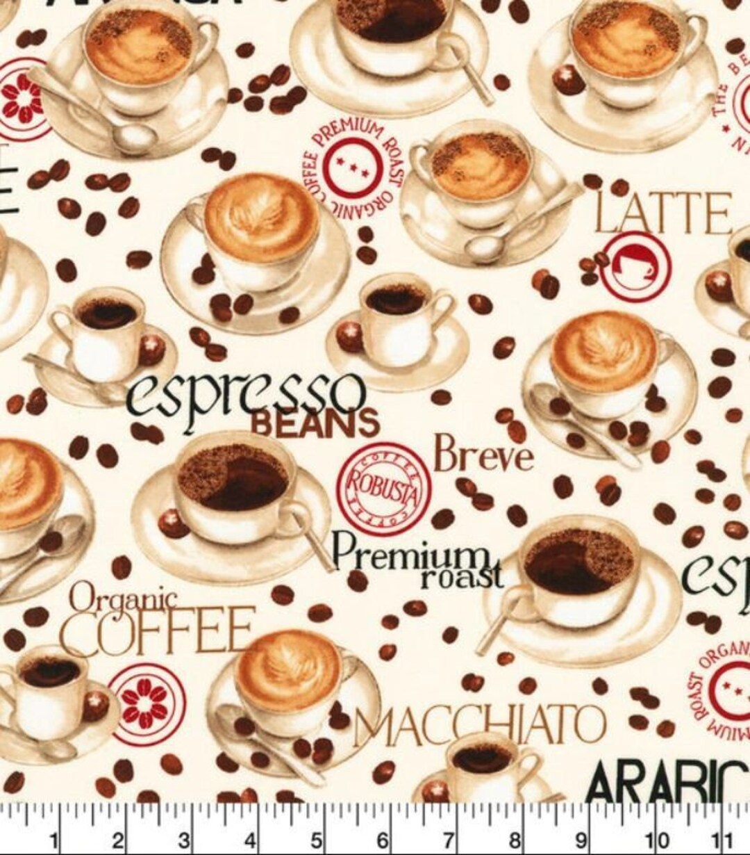 Coffee Time 100% Cotton Fabric - Etsy