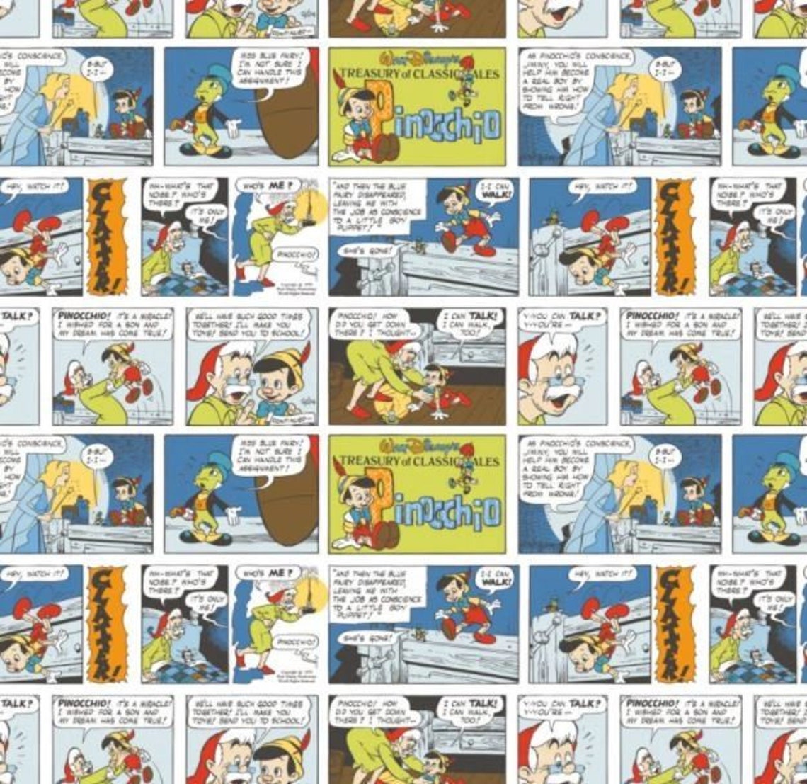 Disney Pinocchio Comic Strips 100% Cotton Fabric | Etsy