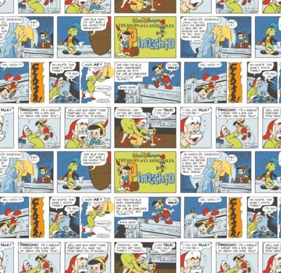 Disney Pinocchio Comic Strips 100% Cotton Fabric | Etsy