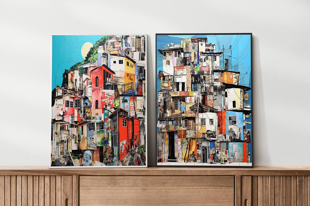 Rio De Janeiro, Brazil Print, Favela Collage Mixed Media Abstract ...