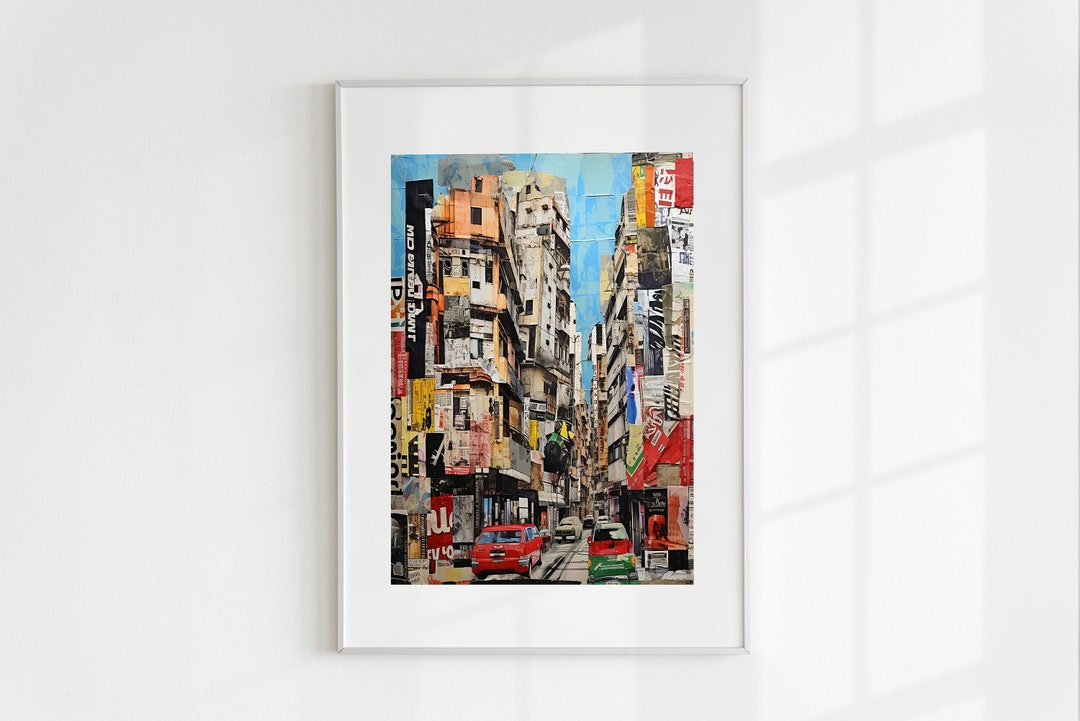 Barcelona, Spain City Abstract Street Scene Mixed Media Paper Mache ...