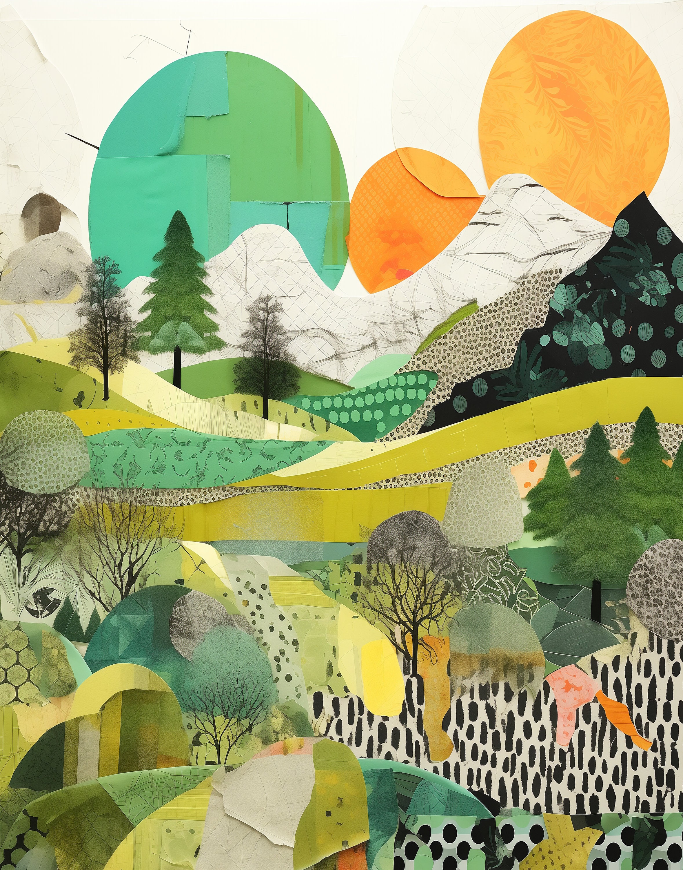 Abstract Landscape Mixed Media Paper Mache Collage Giclee Art Print ...