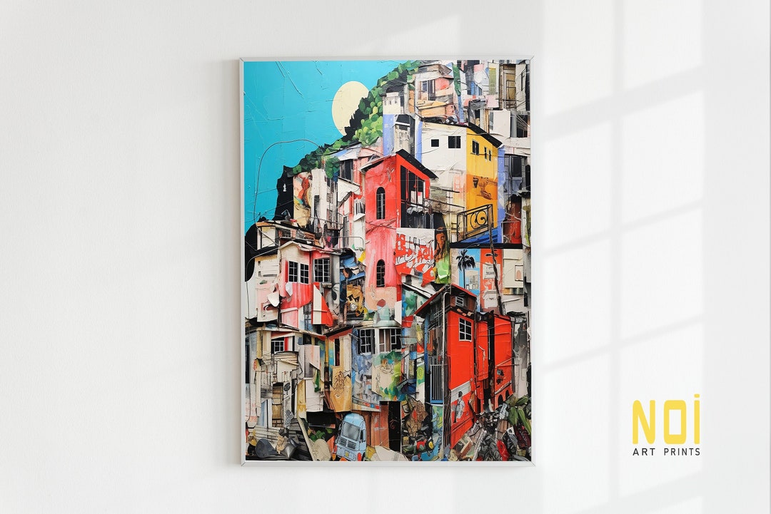 Rio De Janeiro, Brazil Print Modern Abstract Mixed Media Collage Favela ...