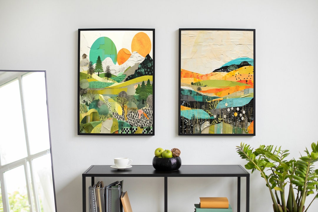 Abstract Landscape Mixed Media Paper Mache Collage Giclee Art Print ...