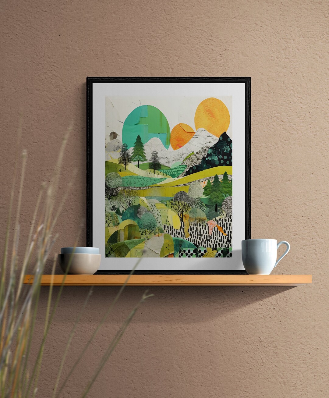 Modern Abstract Art Hill Nature Landscape Mixed Media Paper Mache ...