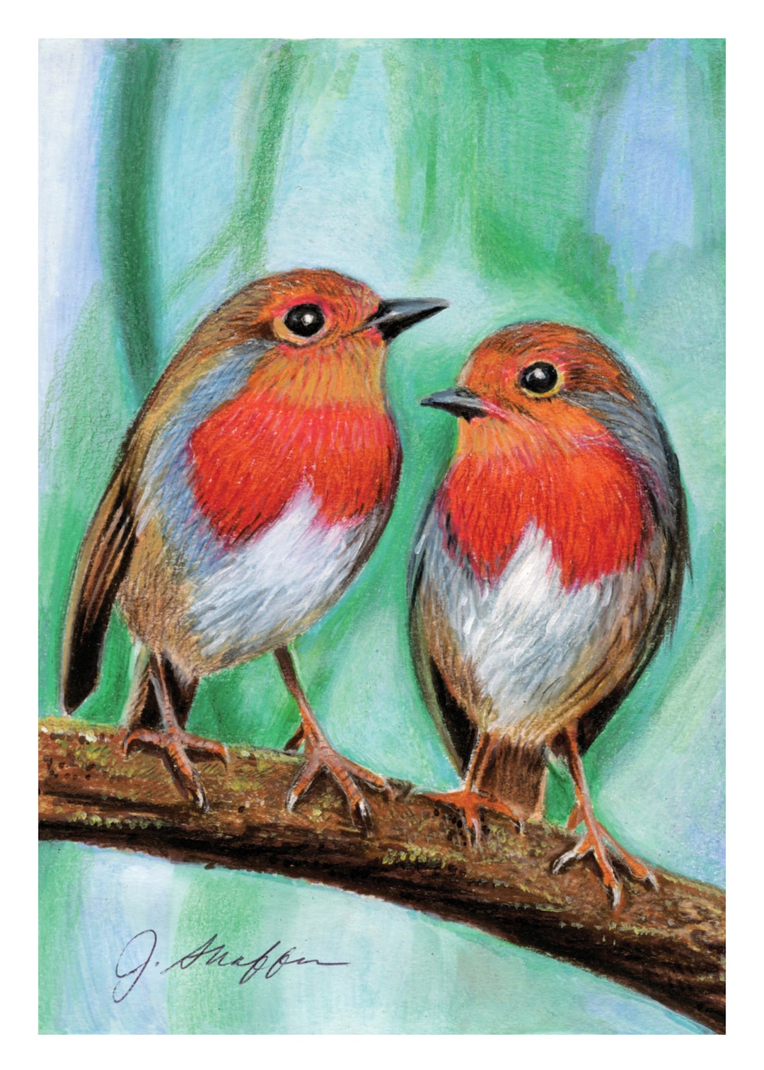 Two Robins on a Branch, Printable Art, 5x7 - Etsy