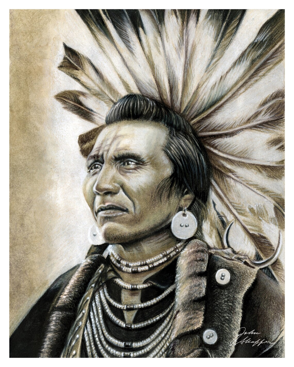 Sioux Indian Chief With Feather Headdress, Printable Art, 5x7, 8x10 ...